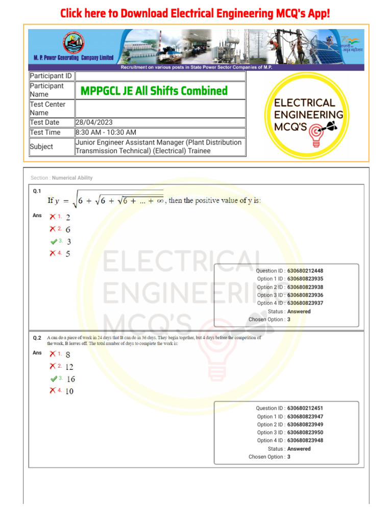 MPPGCL 2025 and 2023 JE | PDF