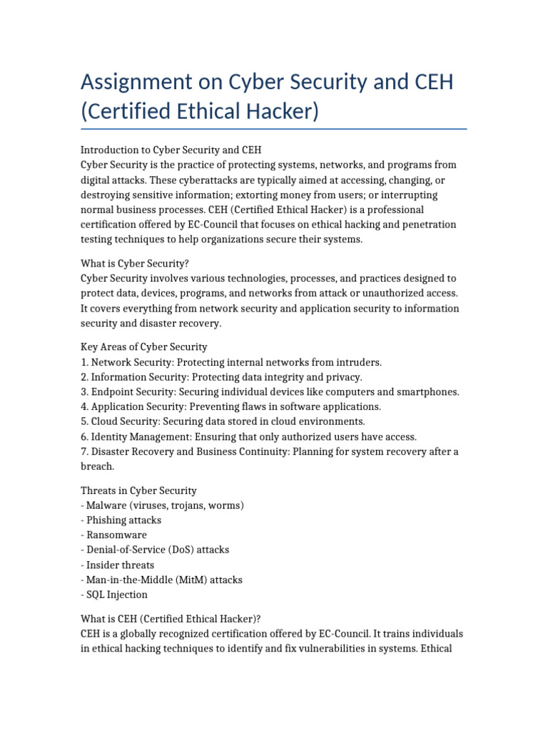 Cyber Security CEH Assignment | PDF | Security | Computer Security