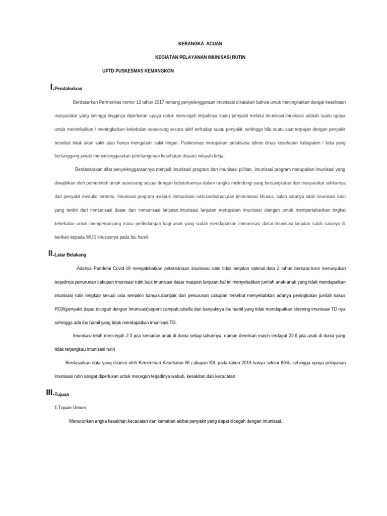 KAK Pelayanan Imunisasi Rutian | PDF