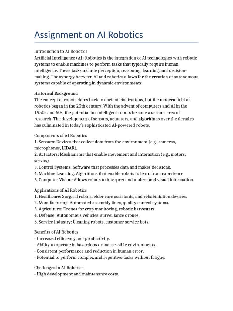 AI Robotics Assignment | PDF | Robotics | Artificial Intelligence
