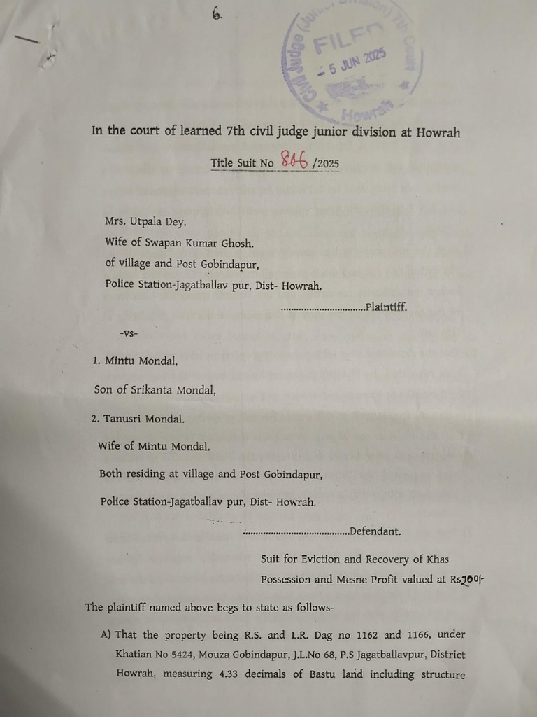 Civil Suit Howrah 2025 | PDF