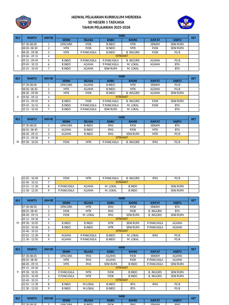 Jadwal Pelajaran Kumer 2025-2026 Ok 25 | PDF