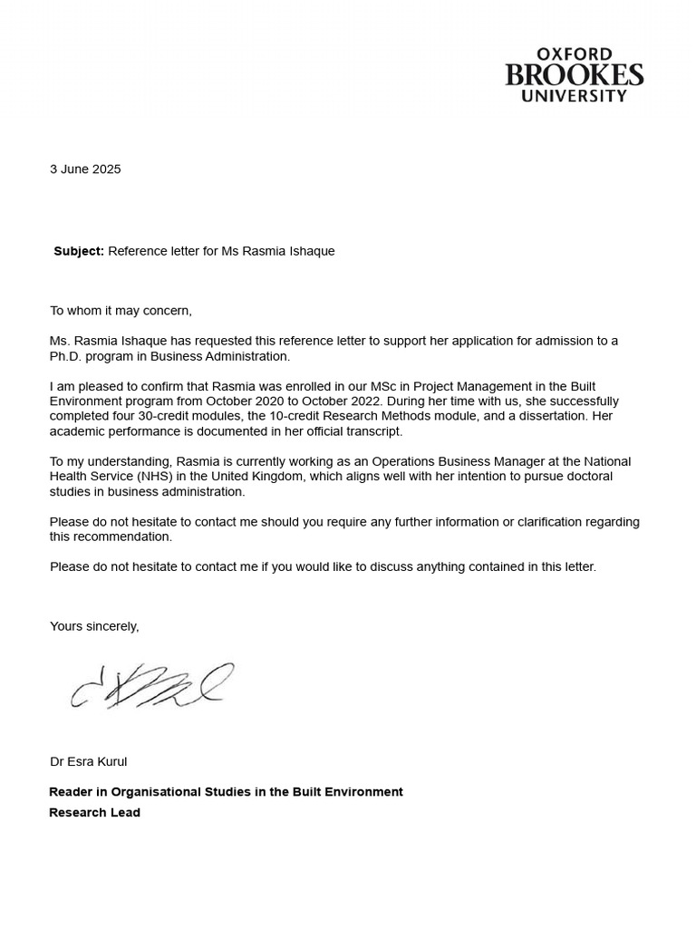Oxford Reference Letter 2025 | PDF