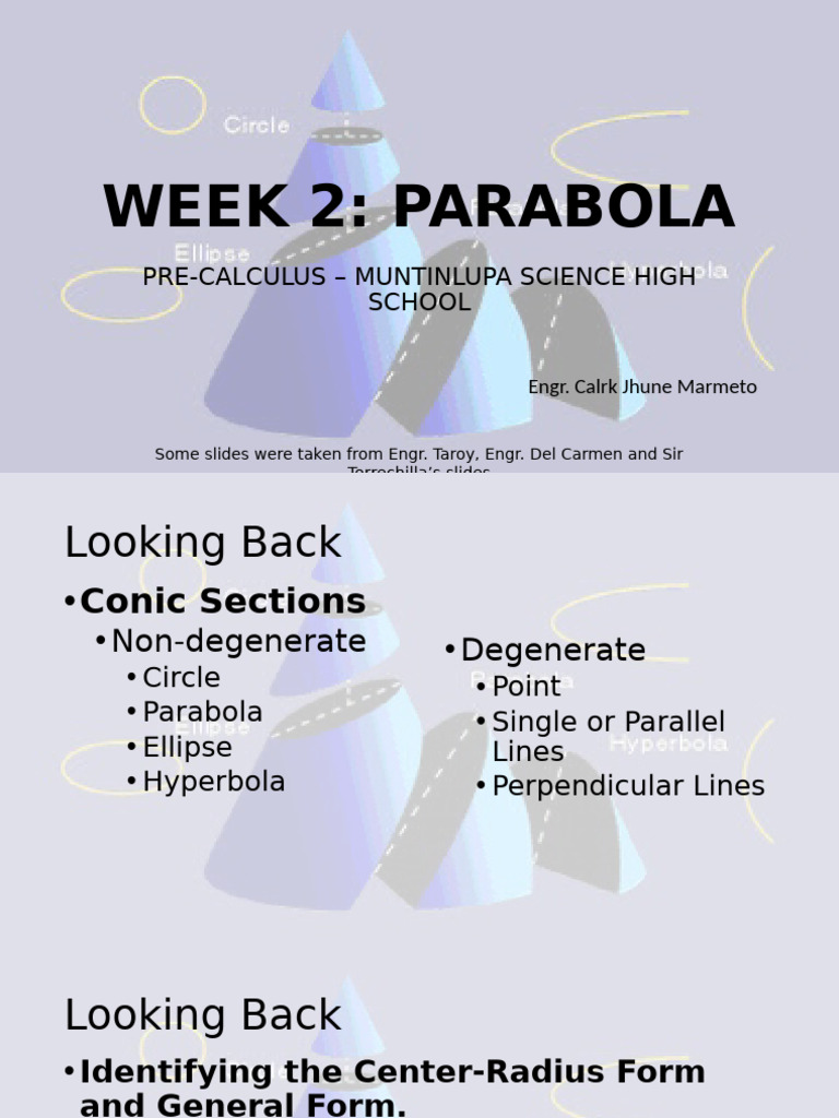Week 2 Parabola For Students | PDF | Line (Geometry) | Algebraic Geometry