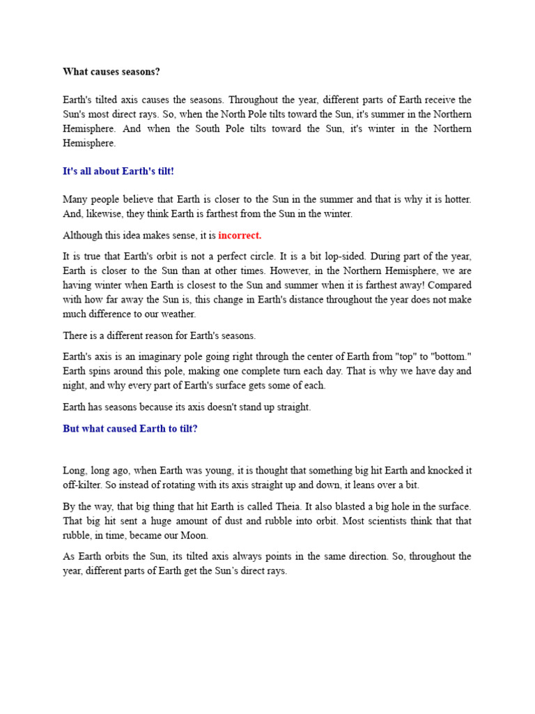 Causes of Earth's Seasons Explained | PDF