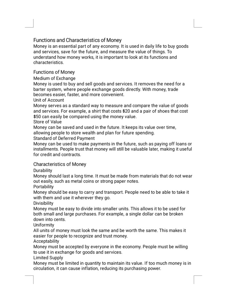 Functions and Characteristics of Money Black | PDF