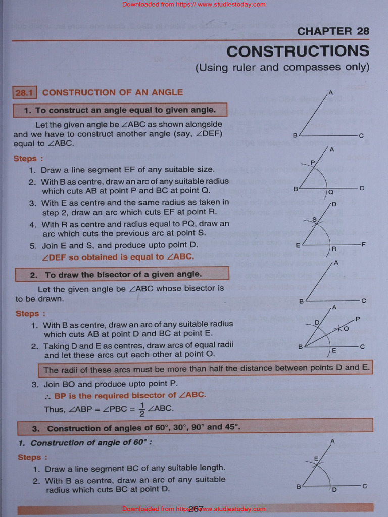 ICSE Class 8 Maths Chapter 28 Constructions Using Ruler Compasses Only | PDF