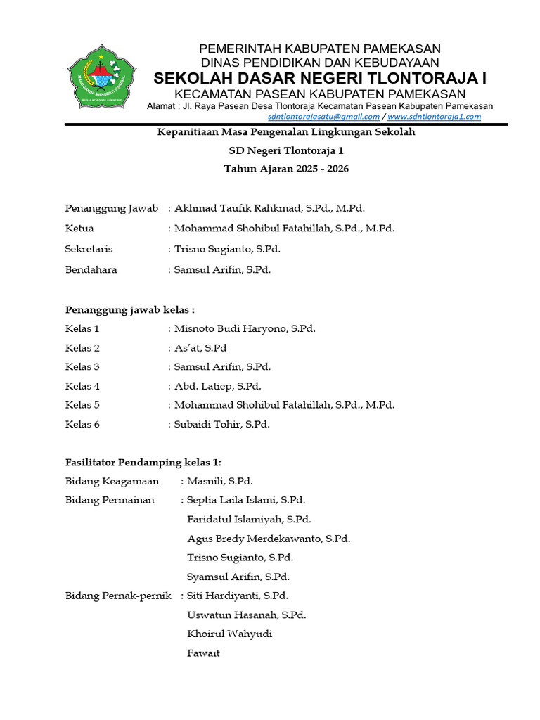 Susunan Kepanitiaan Mpls 2025-2026 | PDF