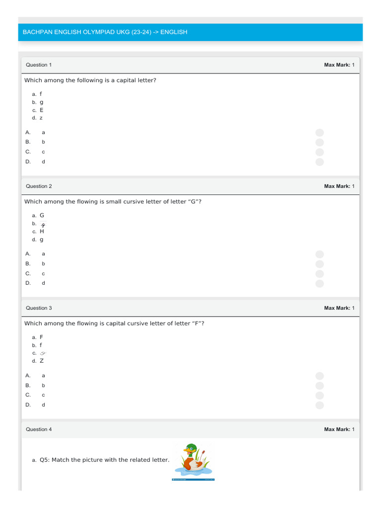 UKG English Olympiad Question Paper | PDF | Language Families | Languages