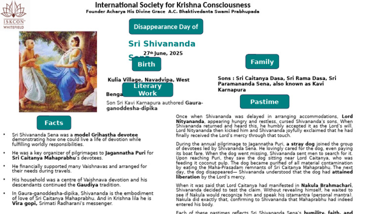 Disappearance Day of Sri Shivananda Sena | PDF | Vaishnavism | Forms Of ...