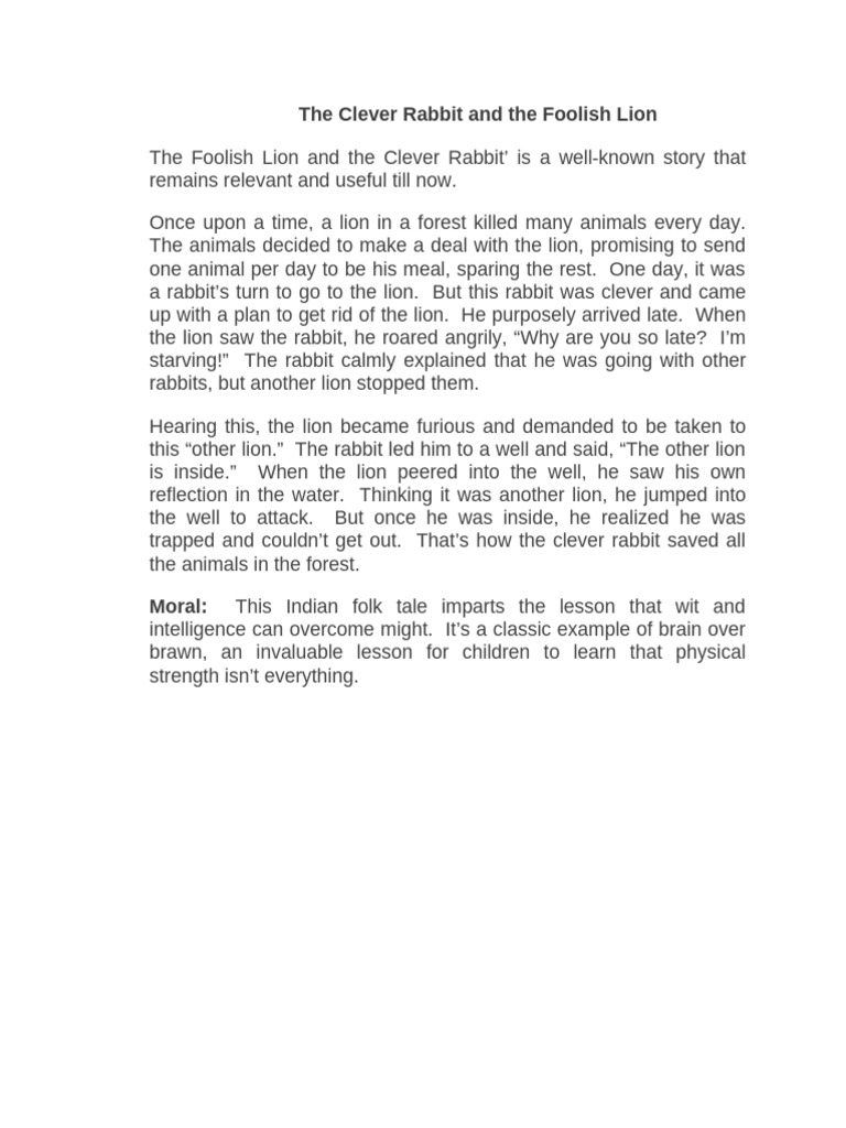 The Clever Rabbit and The Foolish Lion | PDF