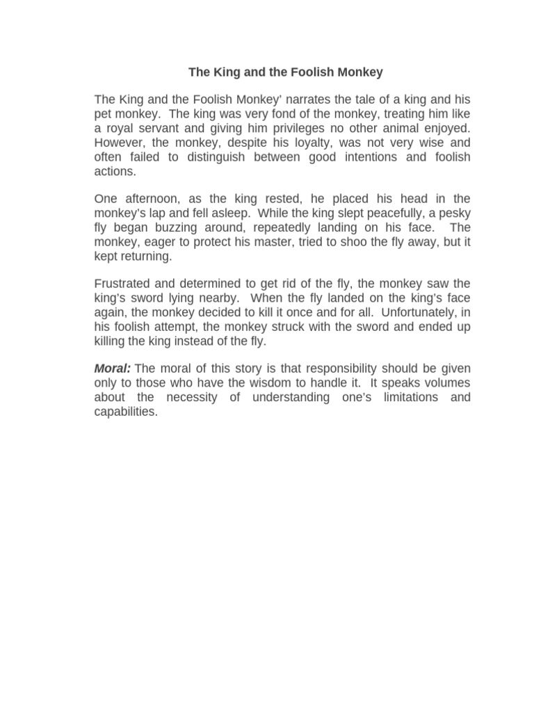 The King and the Foolish Monkey Story | PDF