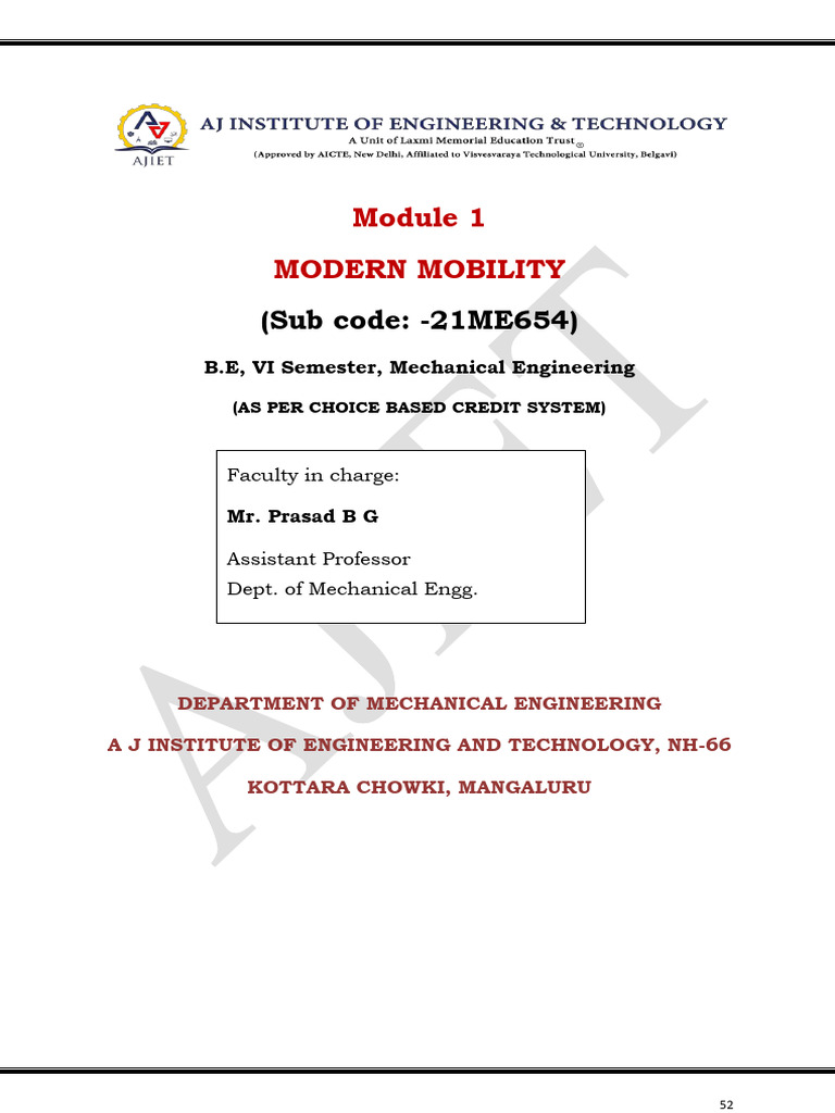 Modern Mobility Notes - With Important Questions | PDF | Piston ...