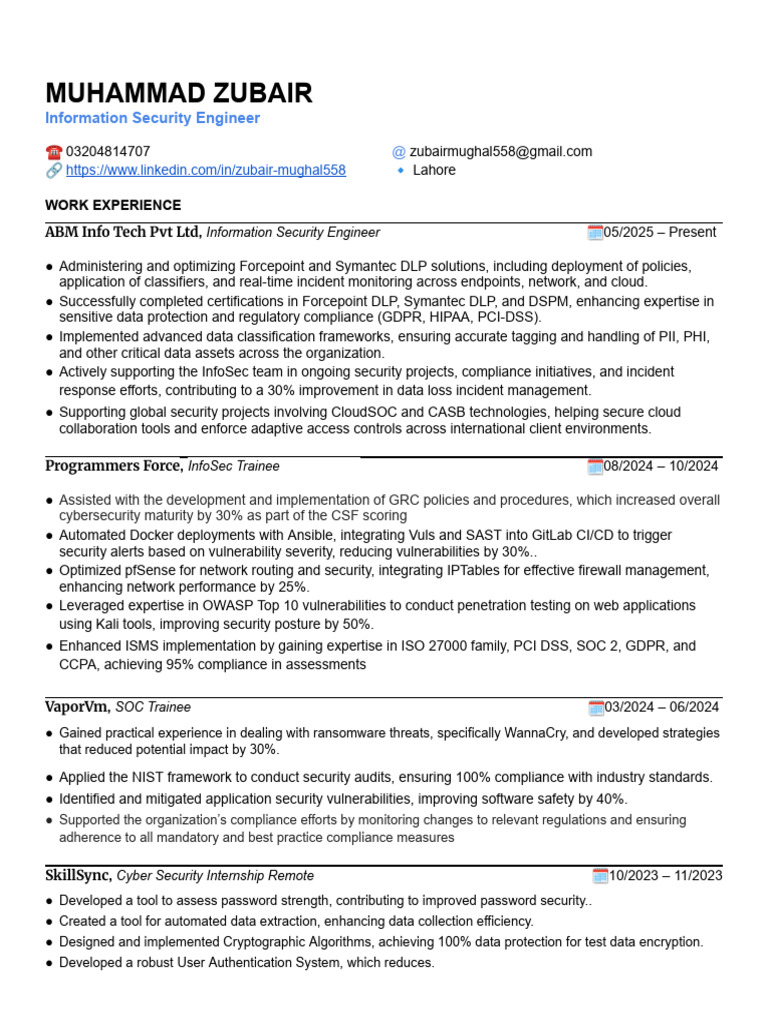 Infosec Engineer Zubair | PDF | Security | Computer Security