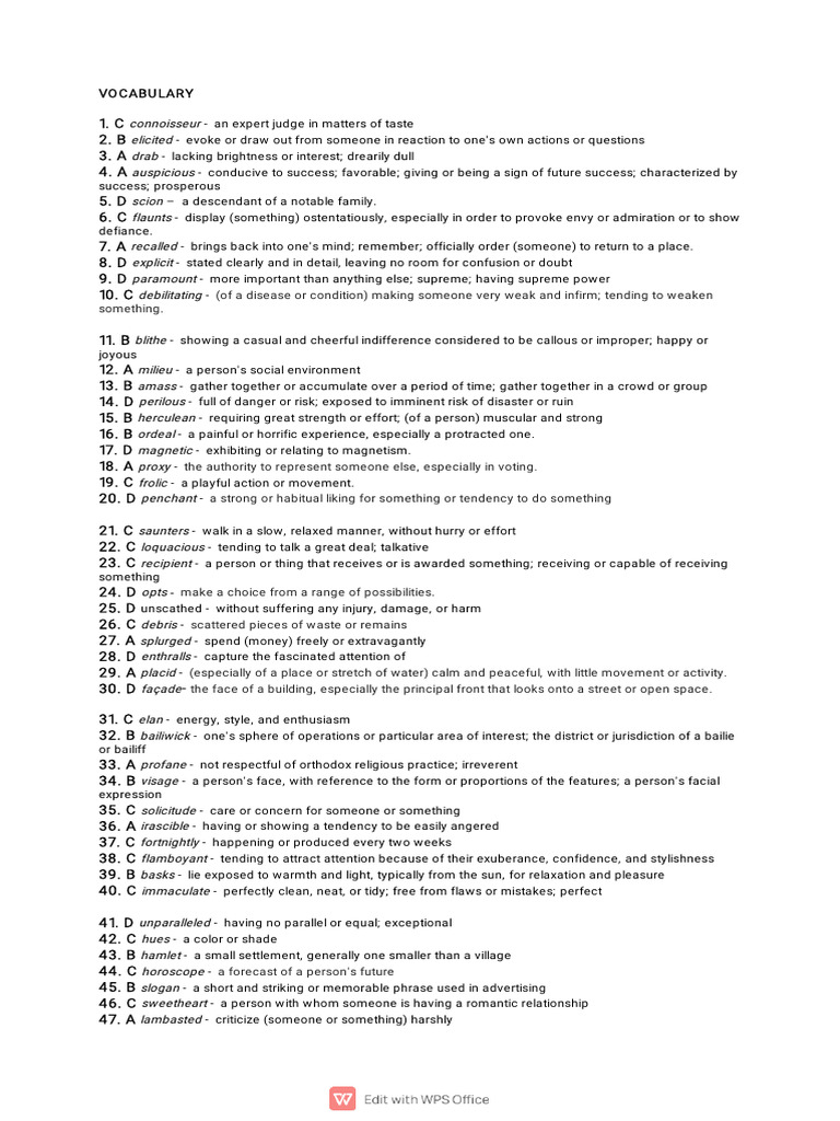 ENGLISH VOCABULARY GRAMMAR and PROBLEM SOLVING Answer Key 1 210 | PDF