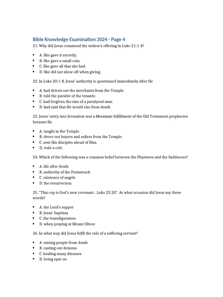 Bible Knowledge Exam 2024 Page4 | PDF