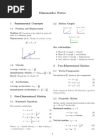 Kinematics Cheat Sheet | PDF