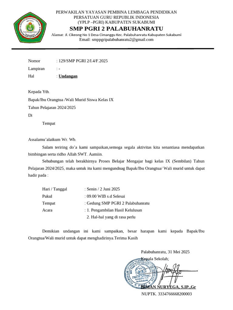 Surat Undangan Rapat Kelulusan | PDF