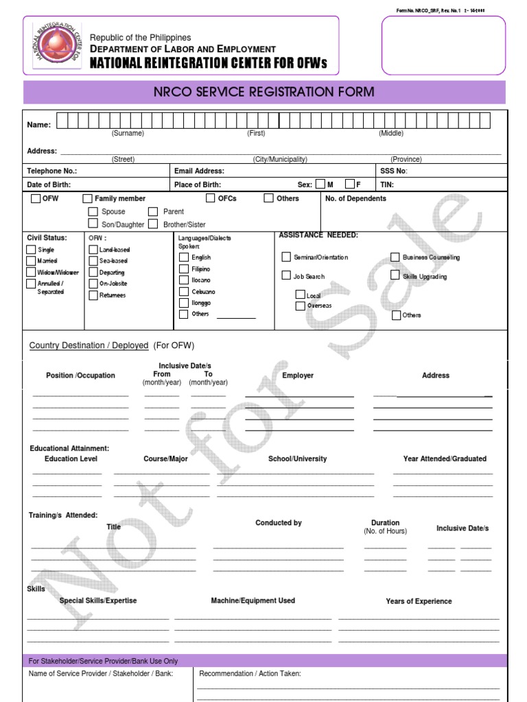 Nrco Registration Form | PDF | Philippines