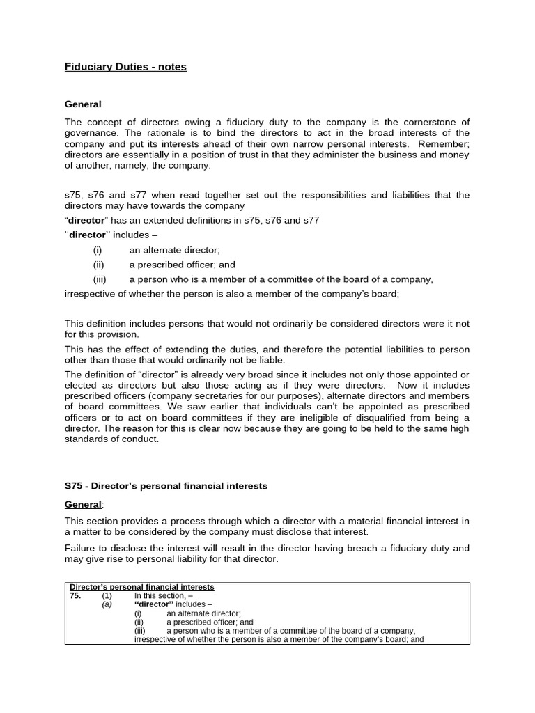 Fiduciary Duties - Notes | PDF | Fiduciary | Legal Liability