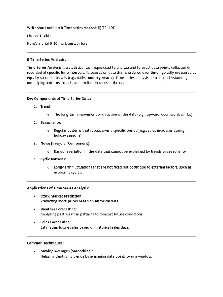 Time Series Analysis and TF-IDF Overview | PDF | Receiver Operating ...