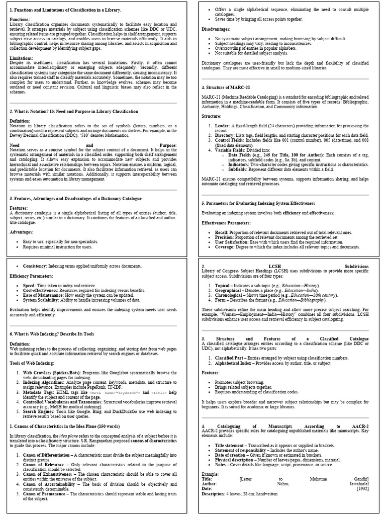 Library Classification: Functions & Limitations | PDF | Metadata ...