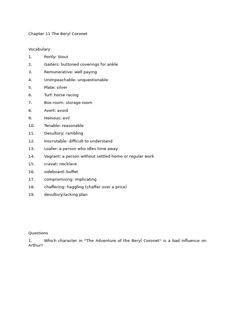 Chapter 11 The Beryl Coronet | PDF