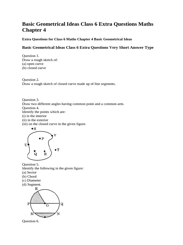 Class 6 Basic Geometrical Ideas Questions | PDF | Circle | Triangle