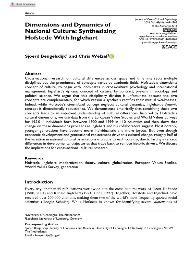 Synthesis of Hofstede and Inglehart's Culture | PDF | Modernization ...