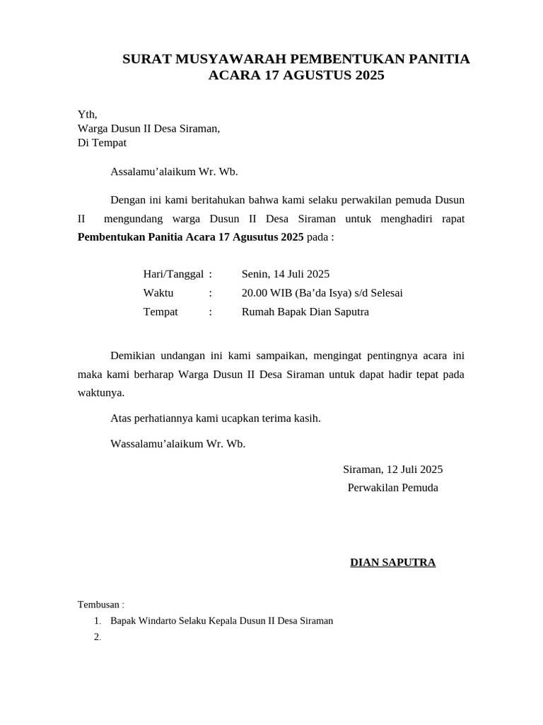 Surat Pembentukan Panitia 17 Agustus | PDF