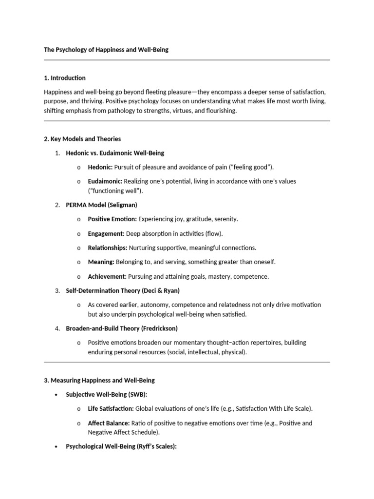 The Psychology of Happiness and Well | PDF | Well Being | Happiness