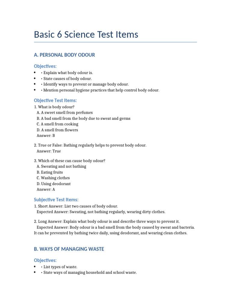 Basic 6 Science Test Items | PDF | Dermatitis | Meningitis