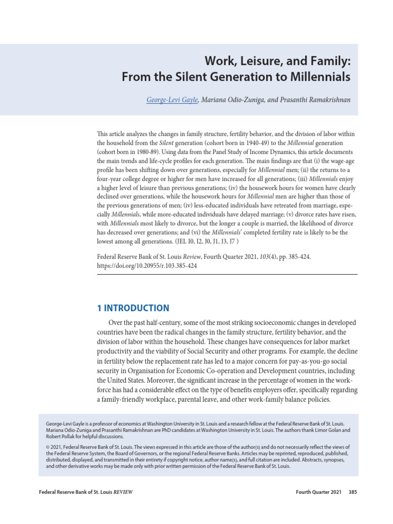 Work Leisure and Family From The Silent Generation To Millennials | PDF ...