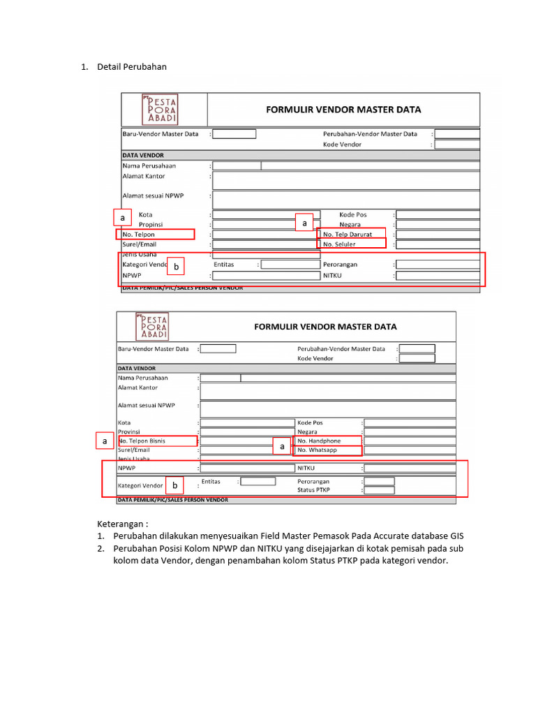 Detail - Perubahan Formulir Master Vendor 2025 | PDF