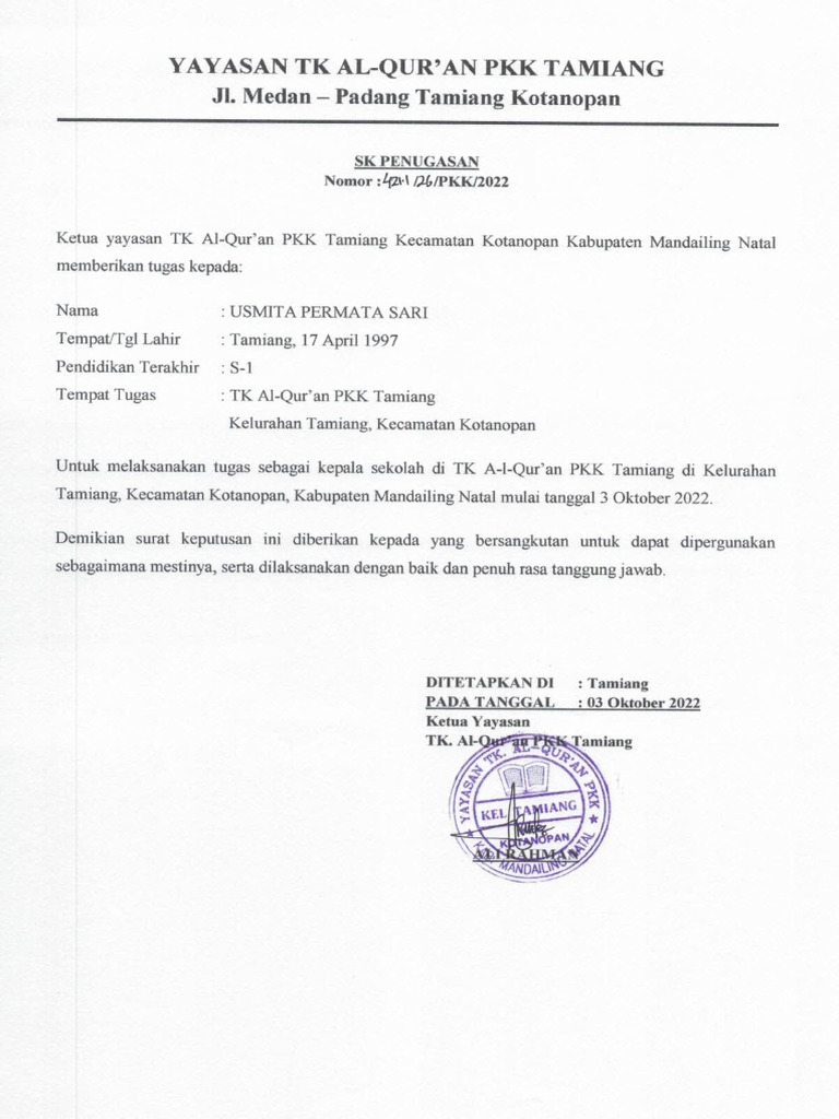 SK Penugasan Usmi | PDF