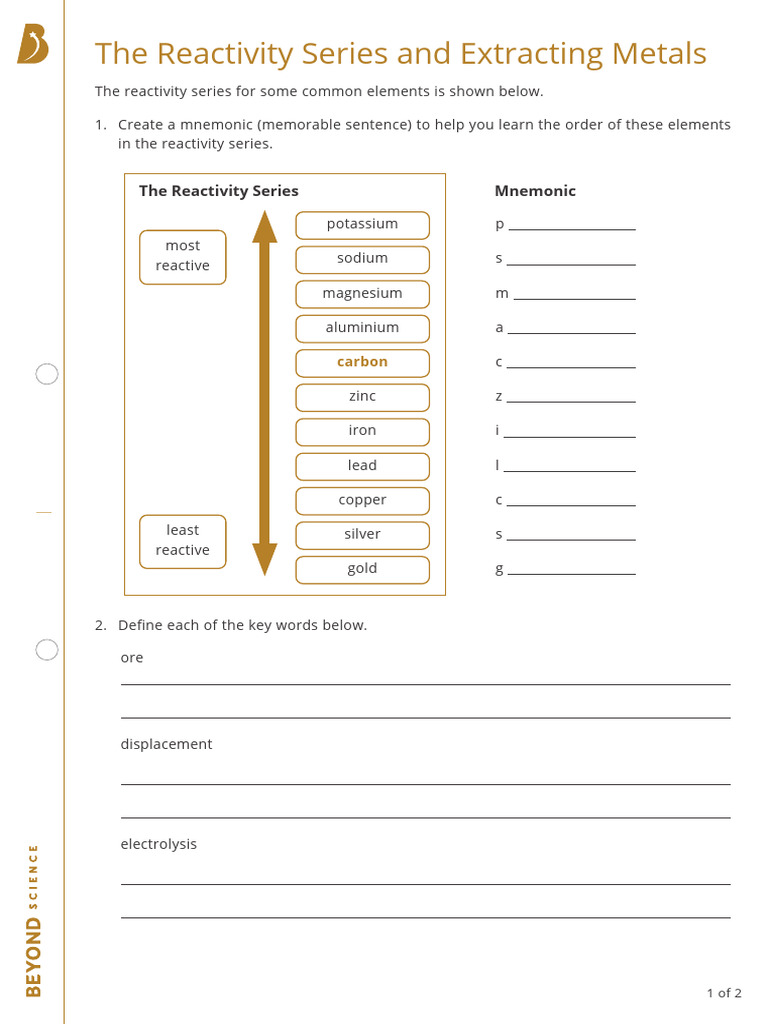 The Reactivity Series Homework | PDF