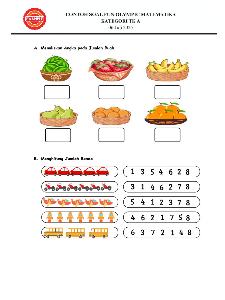 Worksheet Matematika Anak TK | PDF