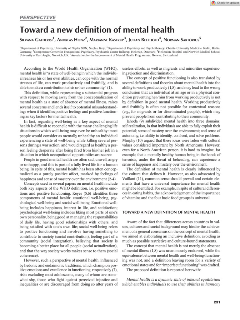 New Perspectives on Mental Health Definition | PDF | Mental Health ...