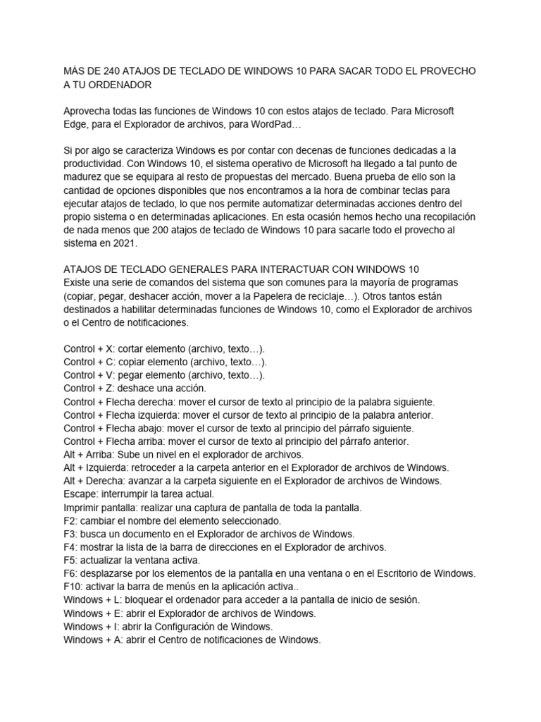 Más de 240 Atajos de Teclado de Windows 10 para Sacar Todo El Provecho ...