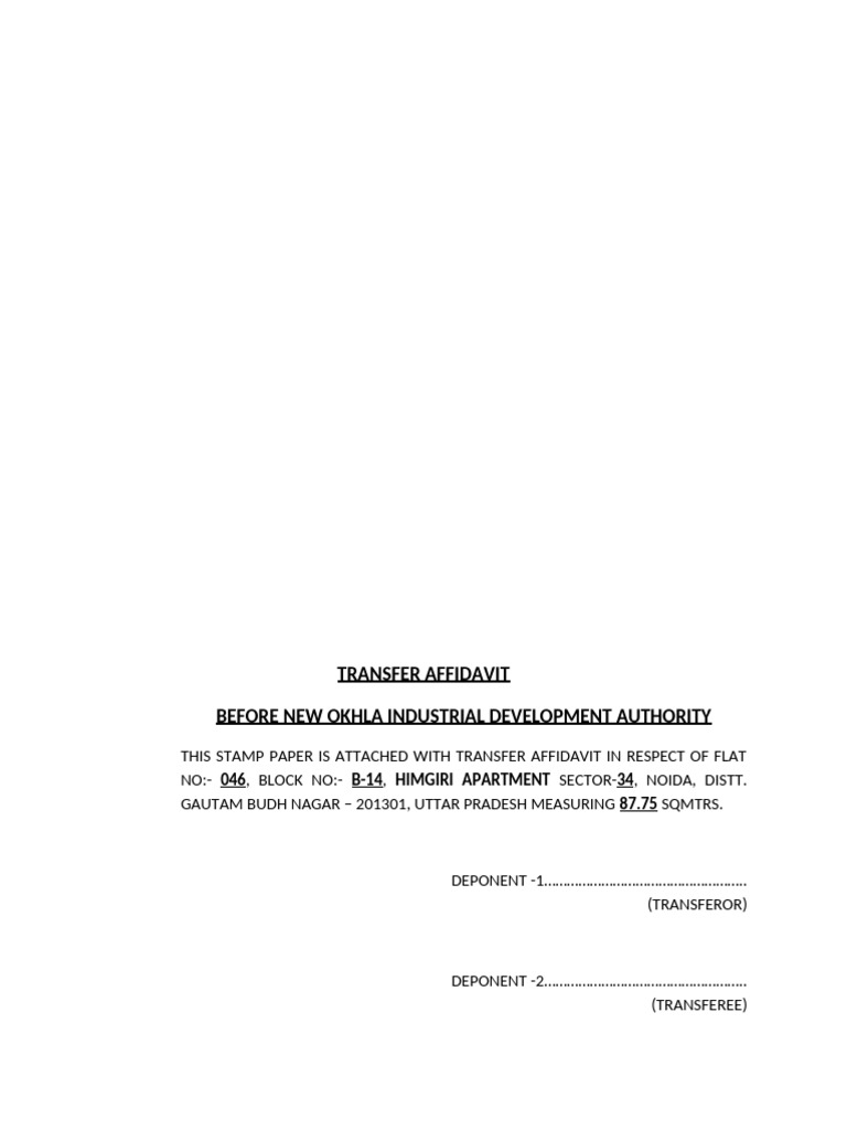 Transfer Affidavit For 20 | PDF