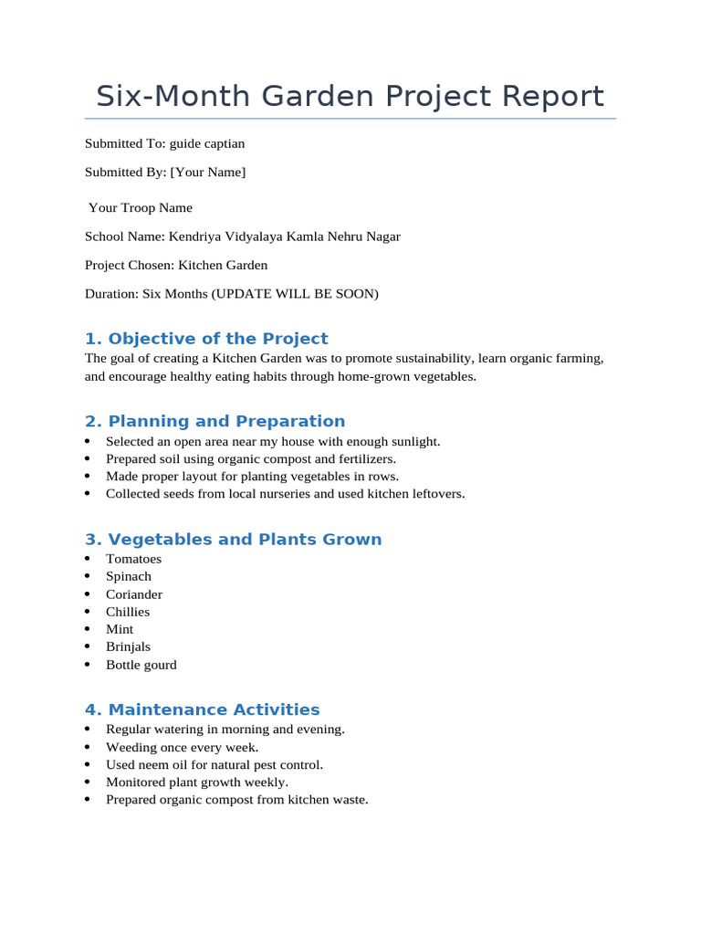 Kitchen Garden Project Report Summary | PDF