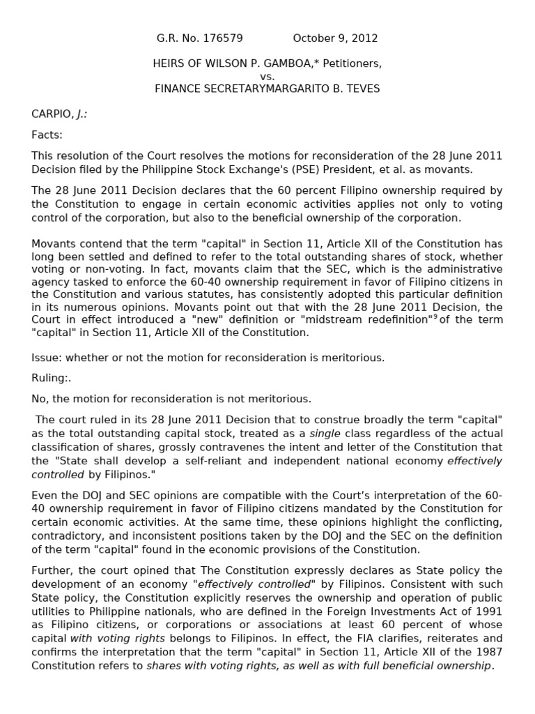 Heirs of Gamboa Vs Teves MR | PDF | Constitution | Philippines