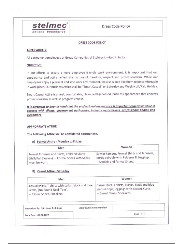 Dress Code Policy | PDF