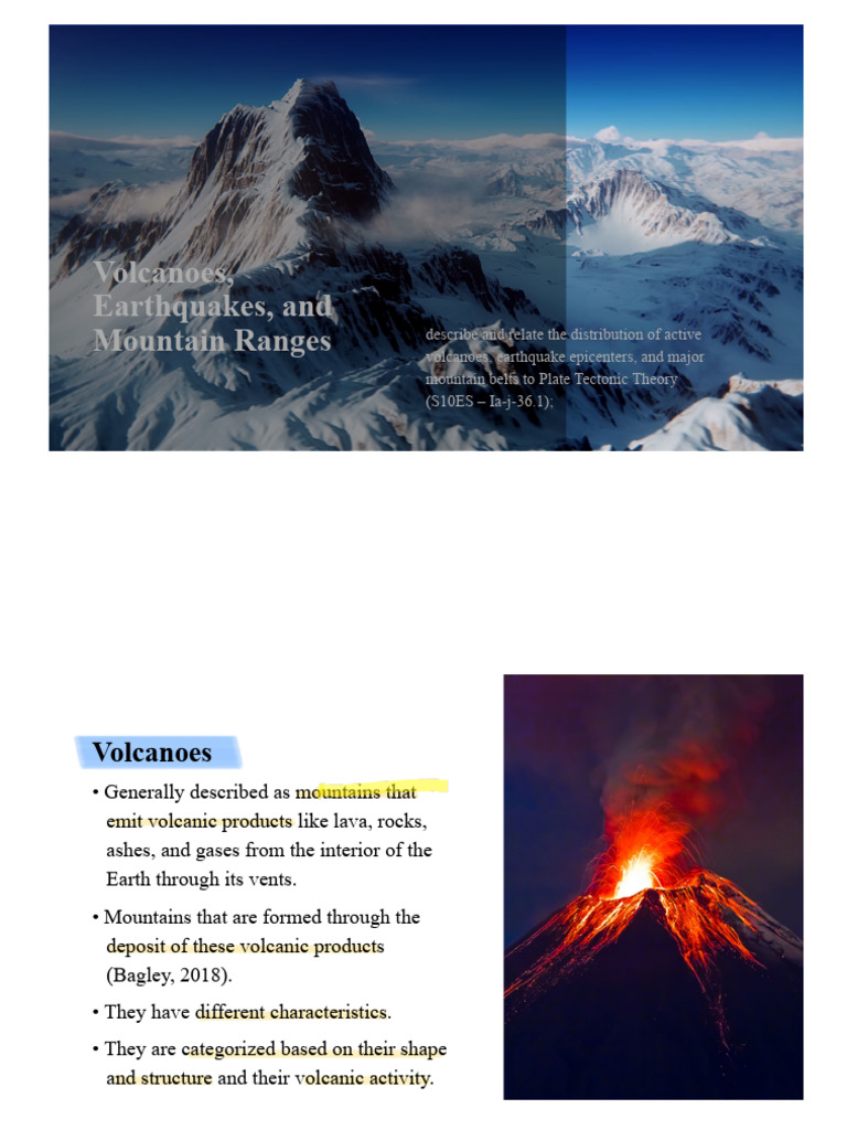 Volcanoes Earthquakes and Mountain Range | PDF | Volcano | Plate Tectonics