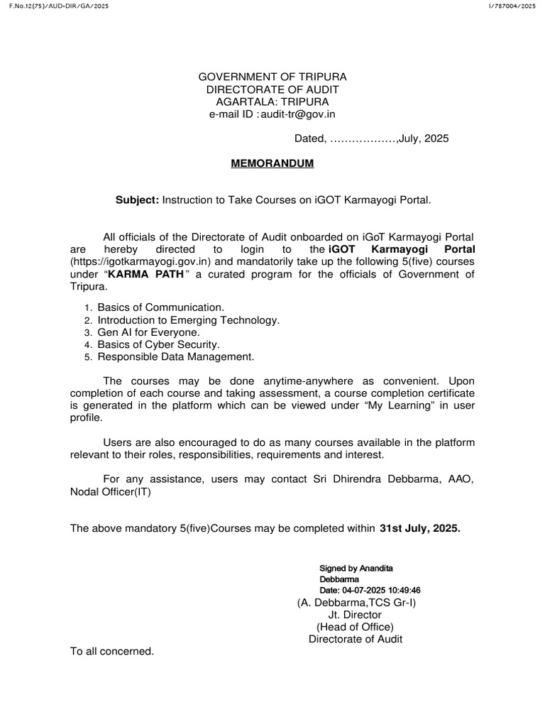 MEMO IGot Karmayogi | PDF