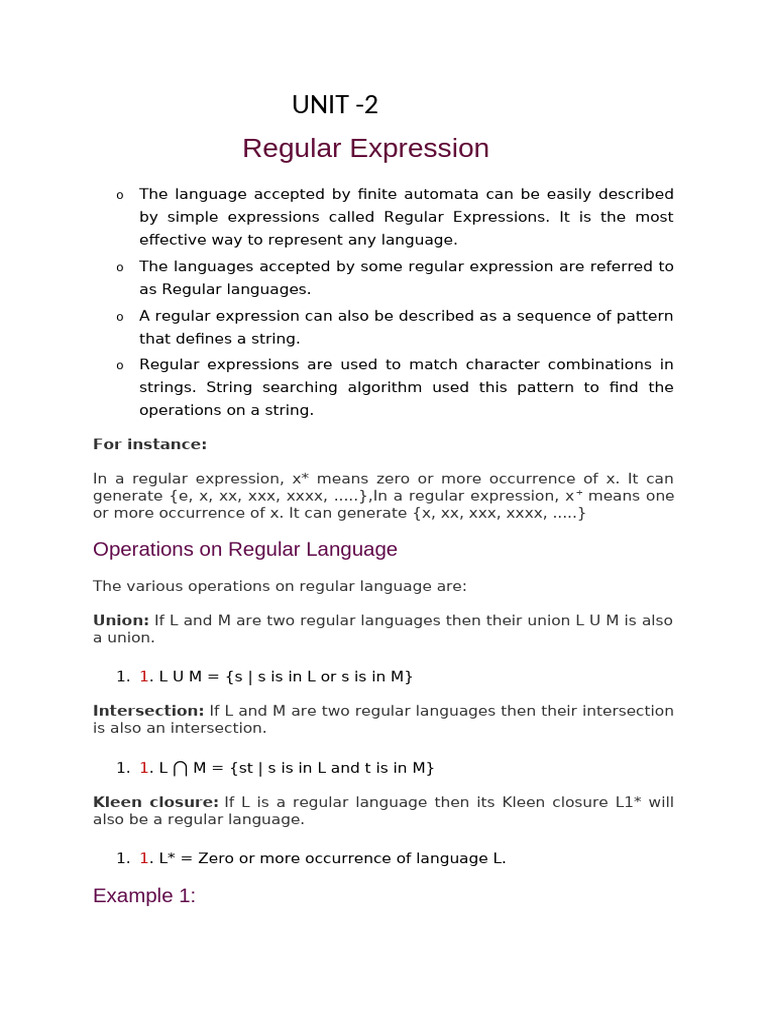 UNIT-2 2024 Theory of Automata and Formal Languages AKTU University | PDF | Regular Expression ...