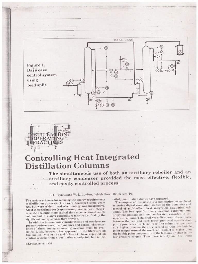 8 Controlling Heat Integrated Distillation Columns | PDF
