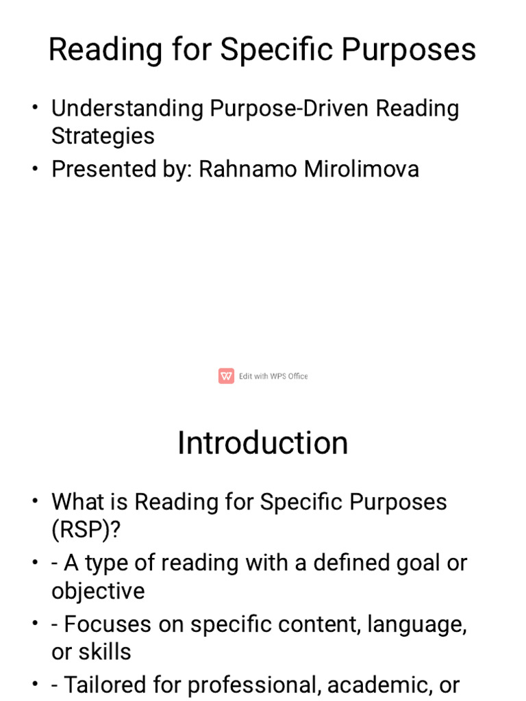 Reading For Specific Purposes Presentation | PDF | Reading ...