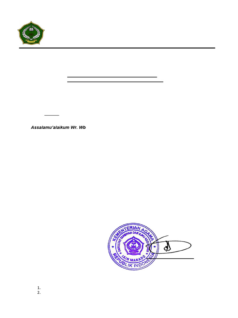Surat Permohonan KKN IAIN Manado 2025 | PDF
