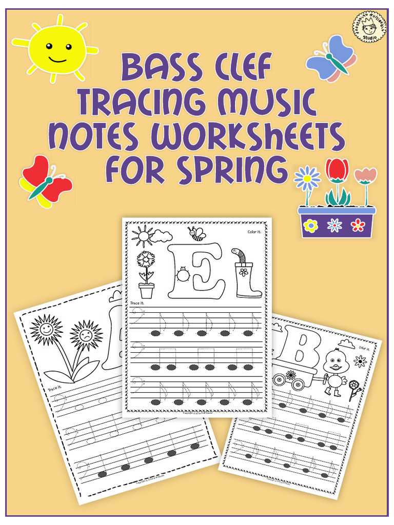 Treble Clef Tracing Music Notes Worksheets For Spring | PDF